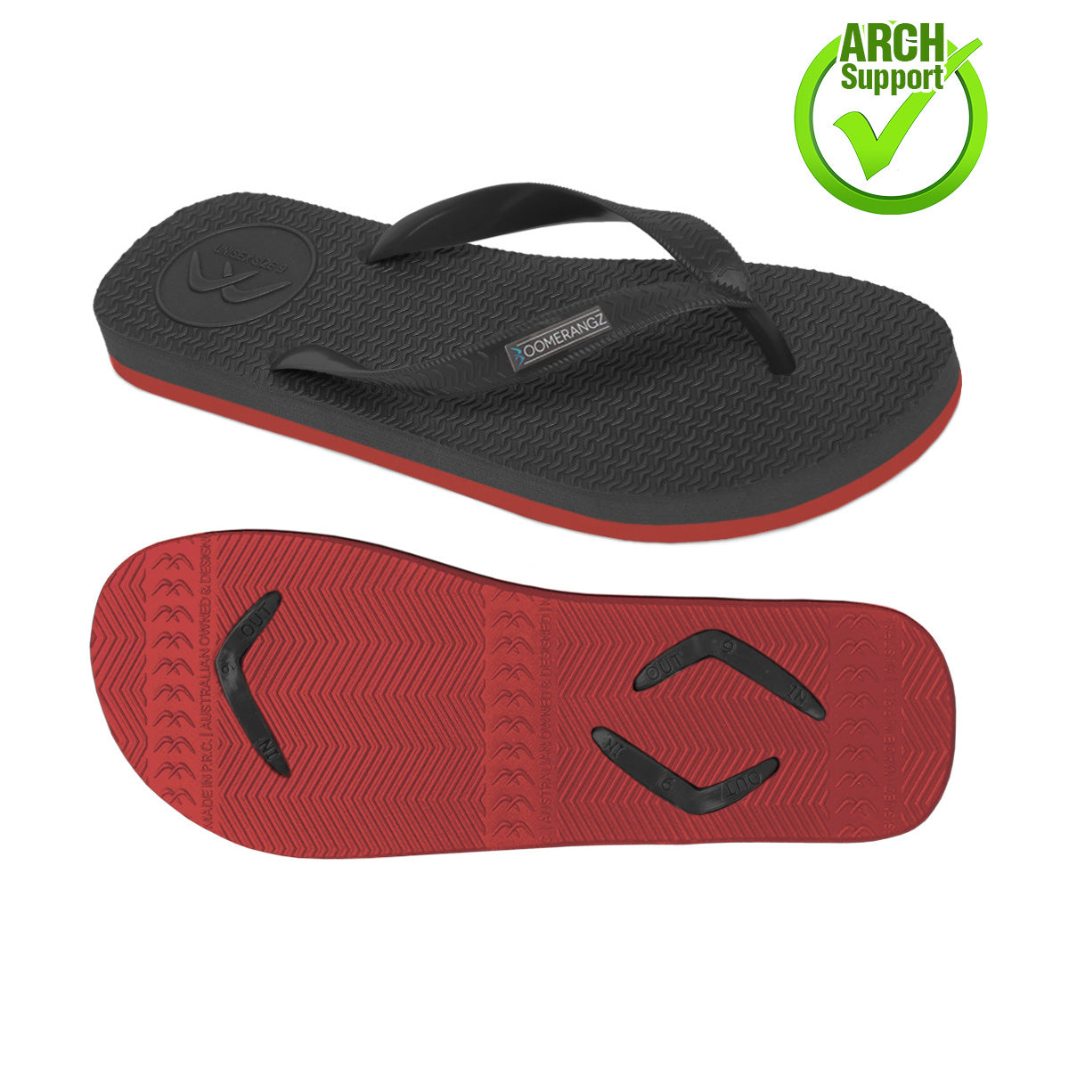 2 x Pairs - Regular Black/Grey & Black/Red Thongs – Boomerangz Footwear