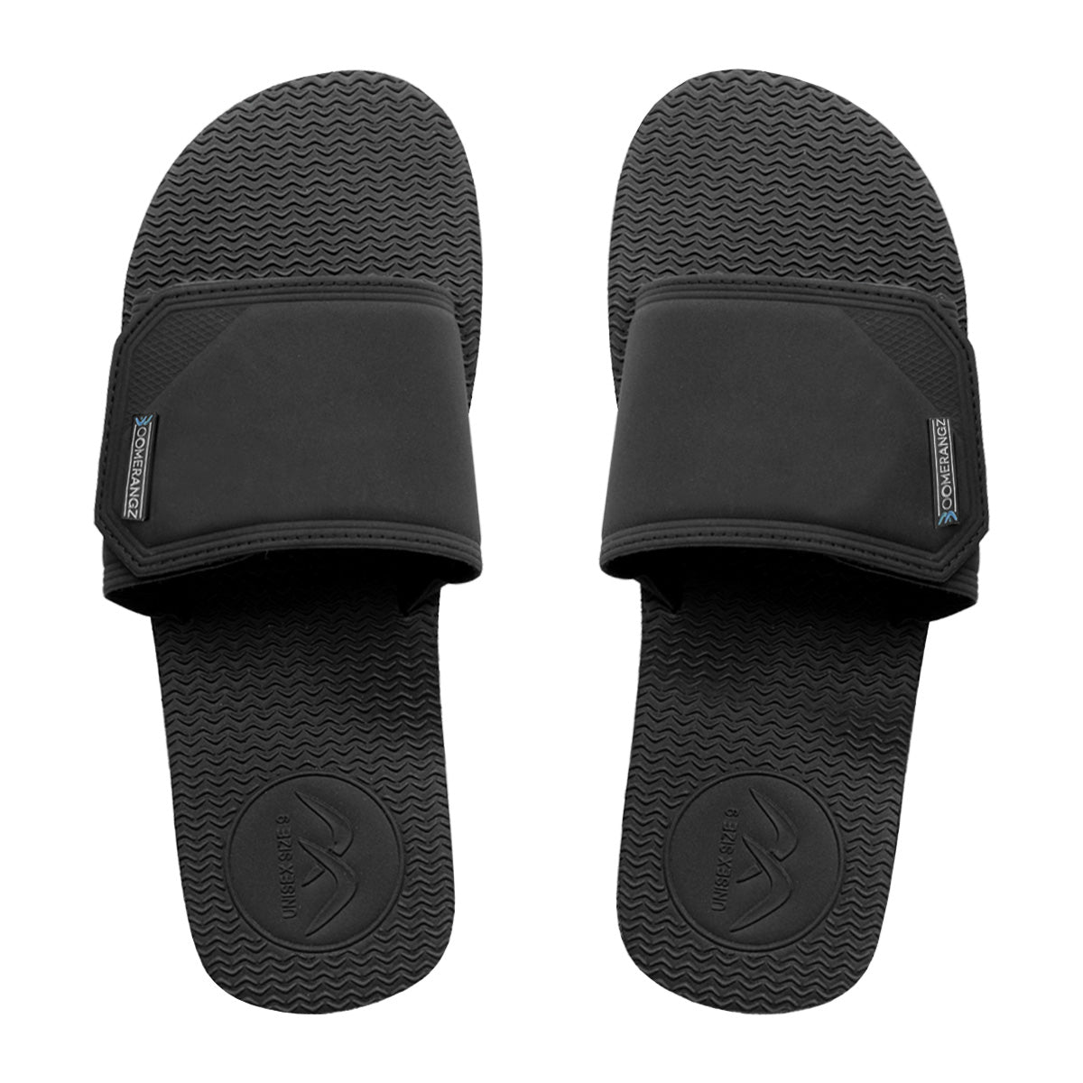Regular Black/Blue Adjustable Slides – Boomerangz Footwear