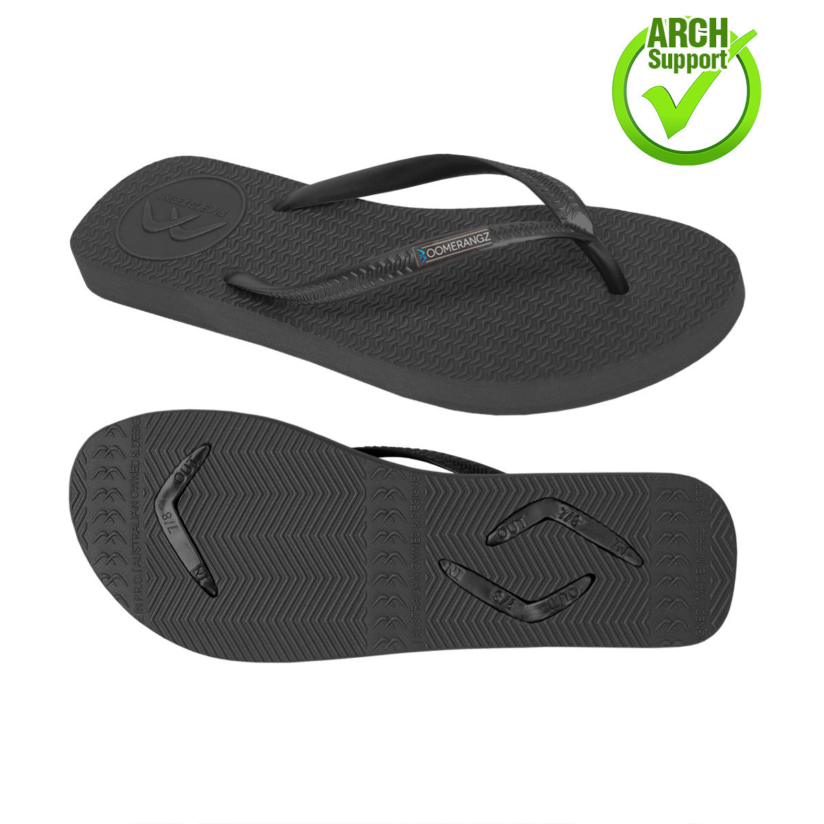 2 x Pairs - Slim Black & Aussie Print Thongs – Boomerangz Footwear