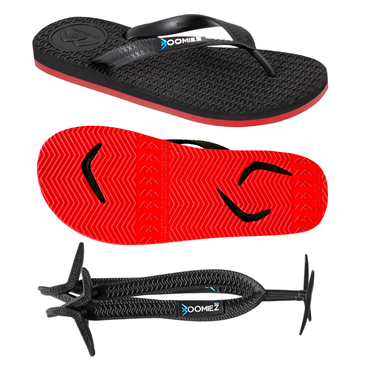 Kid's Black/Red Thongs + Additional Coloured Straps – Boomerangz Footwear